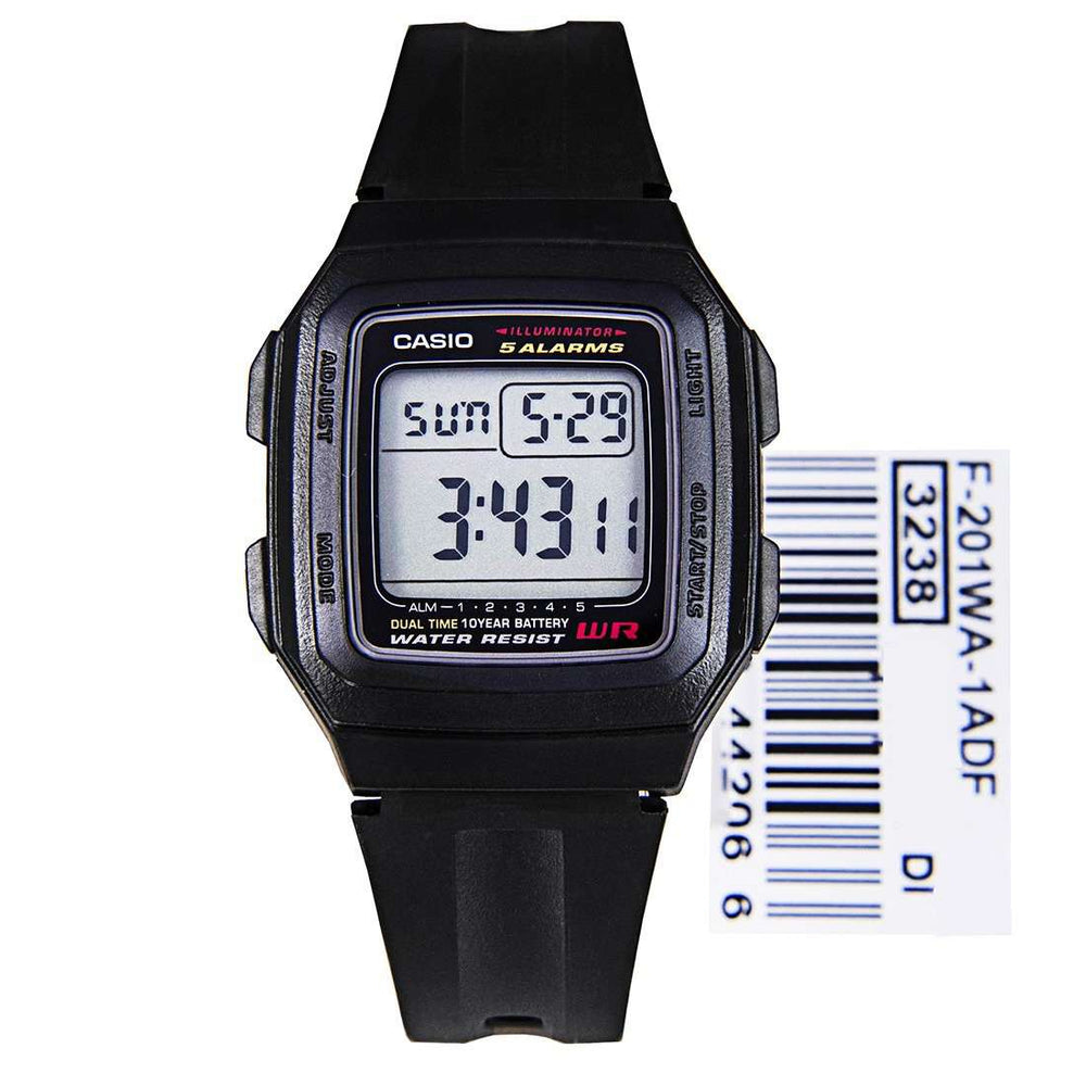 Casio Standard F-201WA-1ADF Black Resin Watch for Men and